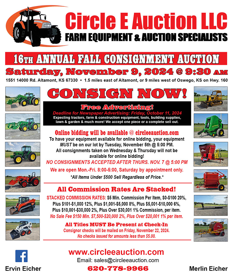Upcoming Auctions | Circle E Auction LLC | Altamont, KS | Your trusted ...